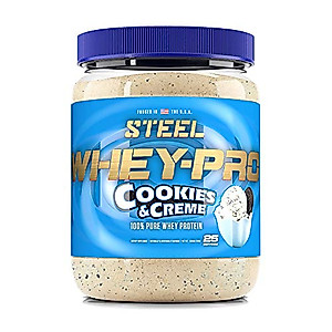 Steel Supplements Whey-Pro | 100% Pure Whey Protein Powder for Men and Women | Cookies & Creme | Muscle Gain & Lean Muscle Recovery | 1.59 lbs | BCAA 5g | Non-GMO | 25 Servings