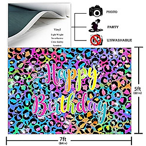 Avezano Neon Rainbow Leopard Birthday Backdrop for Girl's Sparkly Paint Splatter Cheetah Party Decorations Photography Background Rainbow Leopard Print Pattern Party Photoshoot Backdrops (7x5ft)