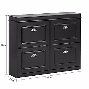 Haotian FSR79-SCH, Black Shoe Cabinet with 4 Flip Drawers, Freestanding Shoe Rack, Shoe Storage Cupboard Organizer Unit