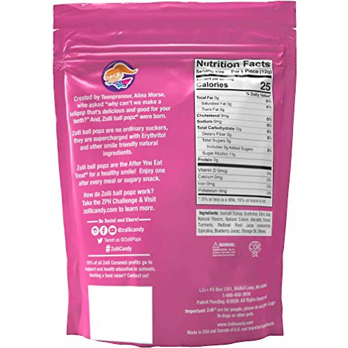 Zolli Ball Popz Lollipops - Clean Teeth, Natural Fruit Flavor - 10.4 Ounce for a Delicious and Dental-Friendly Snacking Experience