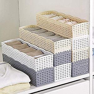 BYyushop Storage Basket Clothes Storage Plastic 5 Grids Socks Underwear Storage Basket Wardrobe Organizer Box Towel Container - White