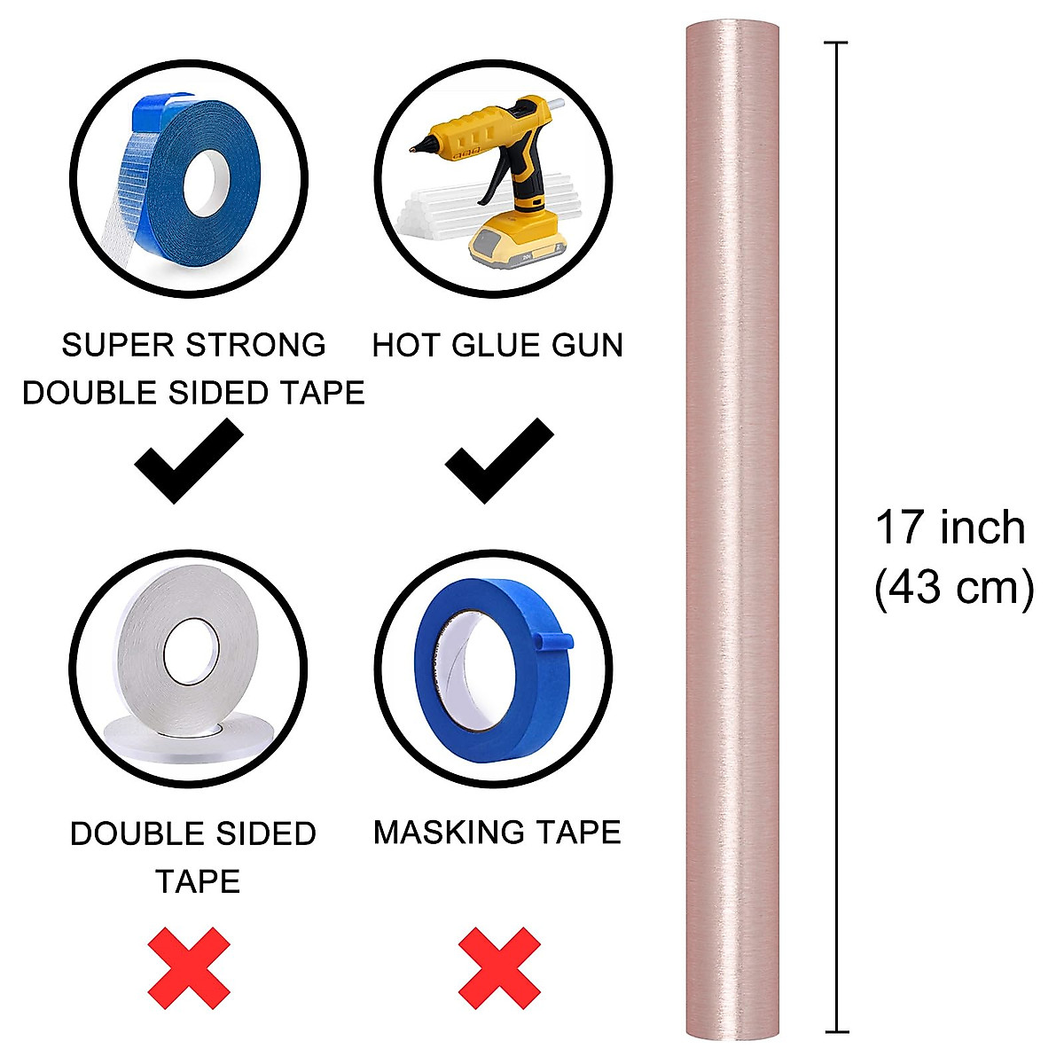 Flyhill Mini Wrapping Paper Roll-17inch X 198inch（23.4sqft -Solid Color with Rose Gold Brush Metallic Shine for Christmas,Birthday,Wedding,Baby Shower,Valentine's Day