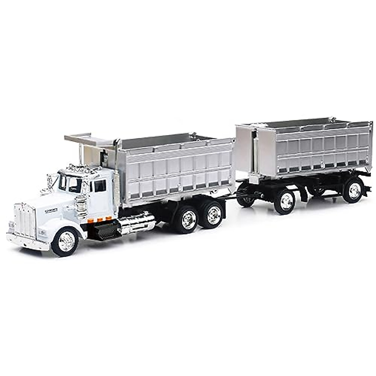 Kenworth W900 Dump Truck with Twin Dump Body White and Chrome Long Haul Trucker Series 1/43 Diecast Model by New Ray 15223B