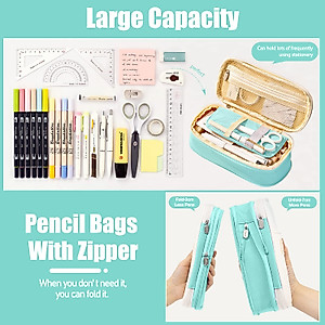LHMTQVK Large Capacity Pencil Case Pencil Pouch Handheld Pen Bag, school pencil case for Teen Girl Boy Men Women Adult (Light green-beige)