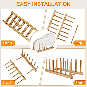 SAMEBUTECO Bamboo Wooden Dish Racks Plate Stand Holder Vertical Drainer Kitchen Cabinet Organizer for Dish, Pots, Lids, Bowls, Cups, and Cutting Boards and Books(2 Packs)