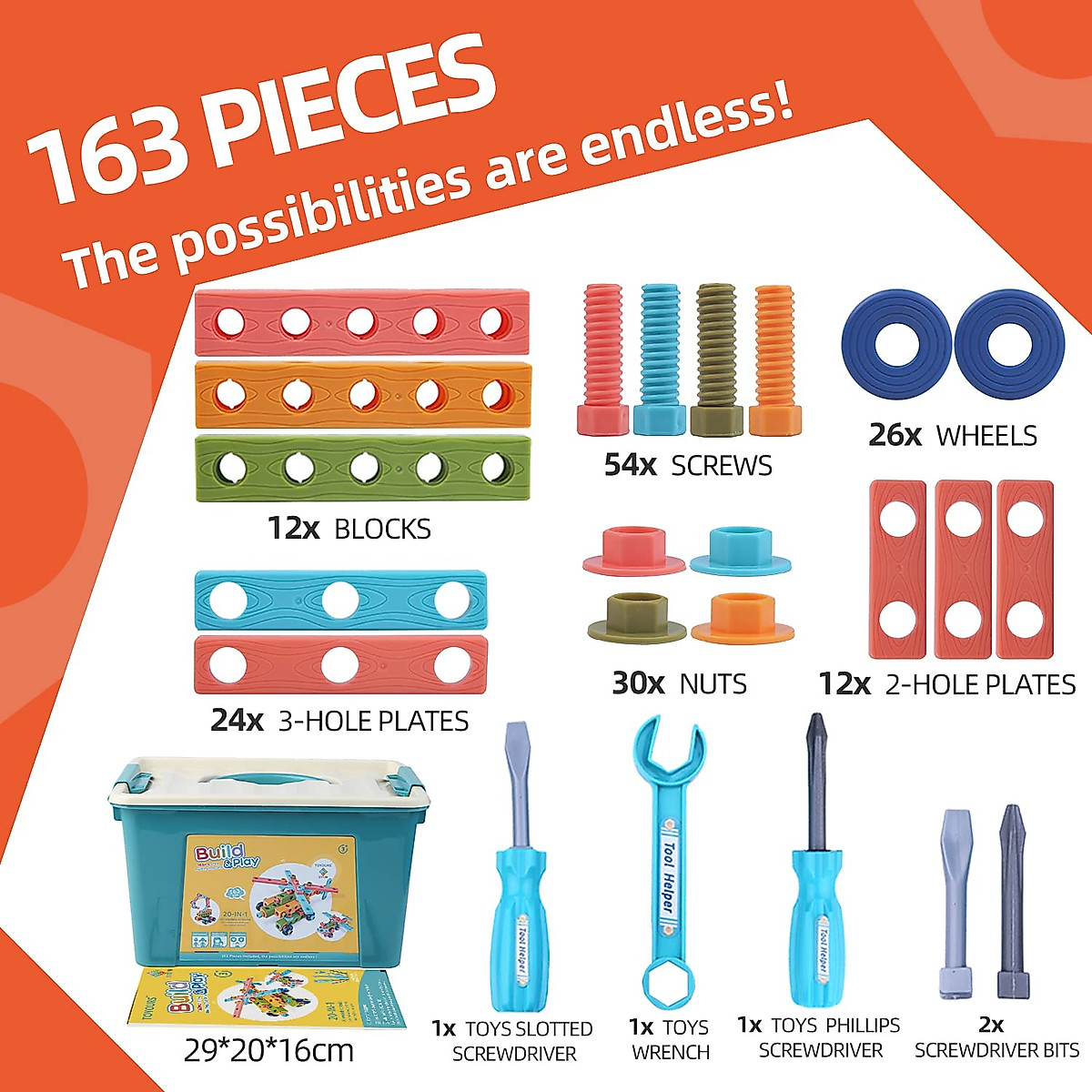 Erector Sets for Kids Ages 4-8, Easy Assembled 163 PCS Building Blocks, STEM Games for 4 5 6 7 8 Year Old Girls Boys Kids, Educational Building Toy STEM Kits with Tools, Design Guide, Storage Bin