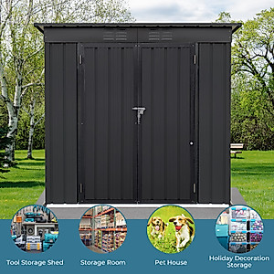 Zevemomo 6 x 4 ft Outdoor Storage Shed, All Weather Metal Shed with Metal Foundation & Lockable Door, Tool Shed Outdoor Storage for Garden, Patio, Backyard, Lawn, Black