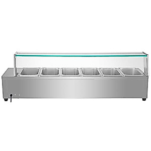 VEVOR Commercial Food Warmer, 5 x 1/2 Pans, 44 Qt Electric Bain Marie with 6" Deep Pans, Stainless Steel Steam Table with Tempered Glass Shield, 1500W Countertop Buffet Warmer with Lids & Ladles, 110V