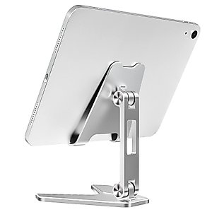 MoKo Tablet/Phone Stand, Foldable Aluminum Desk Phone Stand for iPhone/Tablet 4-11", Fit with iPhone 16/Pro/Pro Max/Plus, iPhone 14 Pro Max/14, iPad Air 4/Mini 6, iPad Pro 11, iPad 10.2 10th, Silver