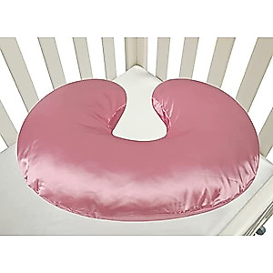 Satin Nursing Pillow Cover Slipcover Set 2 Pack Ultra Soft Silk Compatible with Boppy Pillow for Breastfeeding Pillow Case (White + Pink)