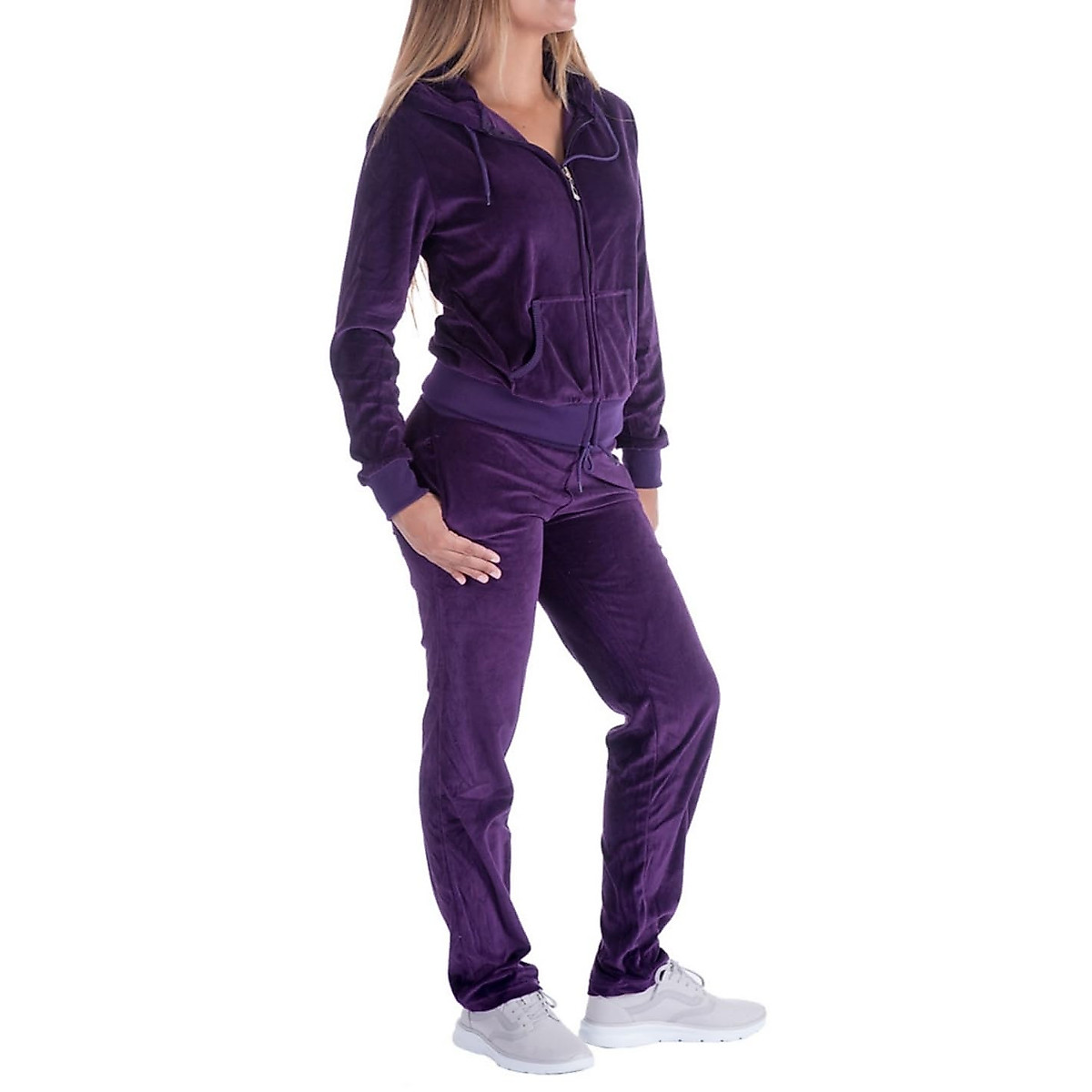 LeeHanTon Women Jogging Suits Sets Velour Outfit Athletic Zip Up Hoodie and Sweatpants Solid Workout 2 Pieces Tracksuit Purple M