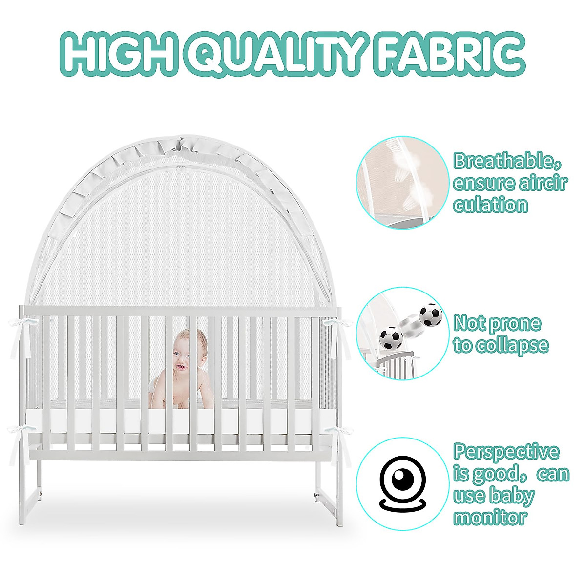 Crib Tent - Crib Net to Keep Baby in, Stop Baby from Climbing Out of Crib, Pop Up Baby Crib Tent with Durable Breathable Net Double Zipper Strong Rods Installation Convenience
