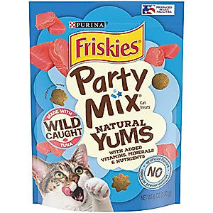 Purina Friskies Natural Cat Treats, Party Mix Natural Yums With Wild Tuna - (6) 6 oz. Pouches