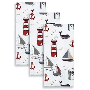 Cackleberry Home Nautical Ocean Kitchen Towels 100% Cotton, Set of 3