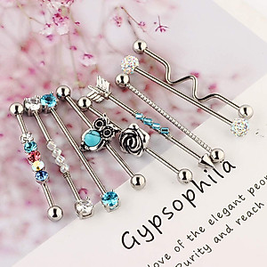 Industrial Barbell Earrings 14g Surgical Stainless Steel Scaffold Piercings Arrow Turquoise Industrial Piercing Jewelry Bar 38mm for Women Men…