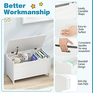 HONEY JOY Kids Wooden Toy Box, 3-in-1 Large Toy Trunk Chest w/Flip-Top Lid, Safety Hinge & Cut-out Handle, Storage Bench, Toddler Furniture for Playroom Bedroom, Gift for Boys Girls (White)