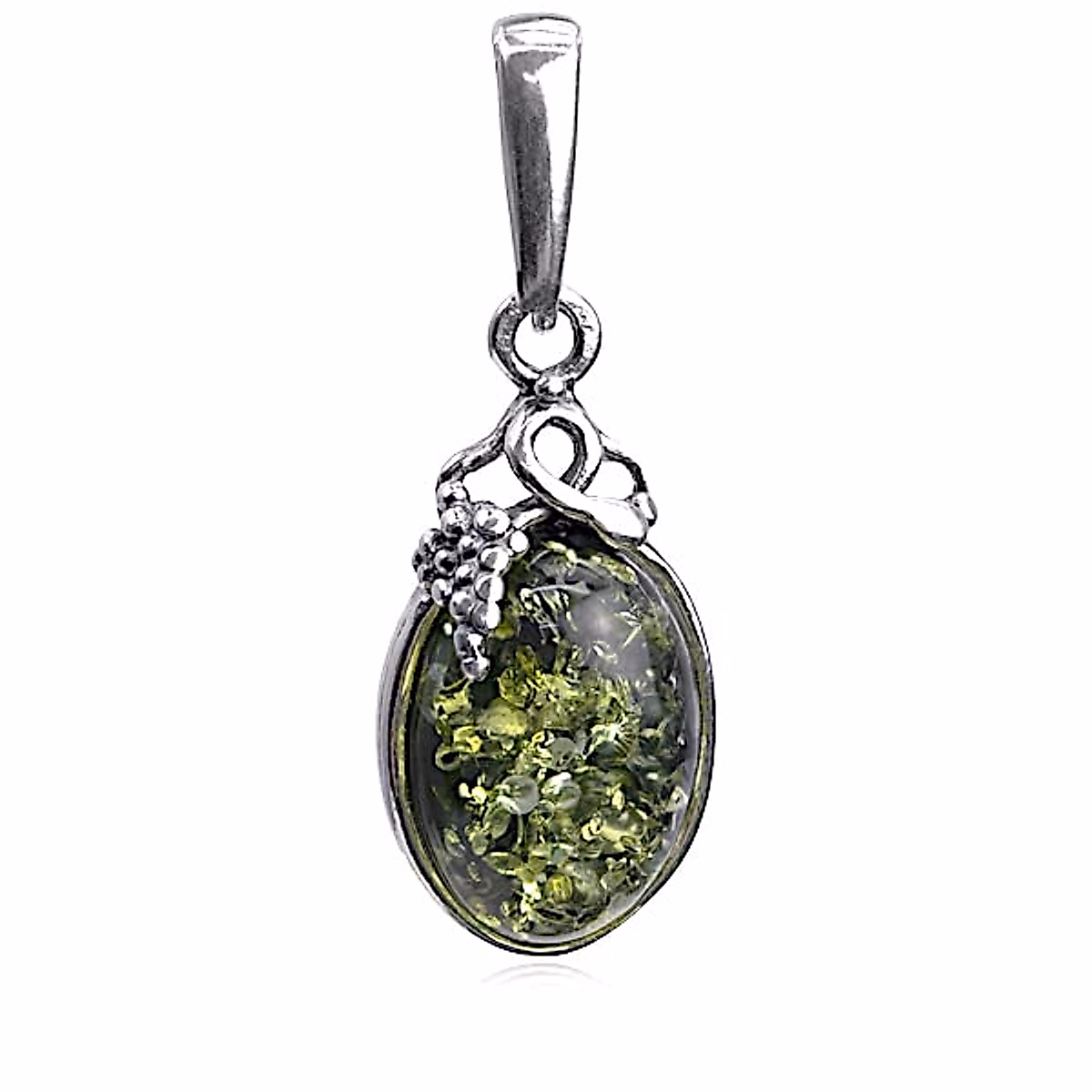 Ian and Valeri Co. Green Amber Sterling Silver Classic Grape Leaves Pendant