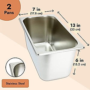2 Pack Steamer Table Chafer Pans, 6-Inches Deep, 1/3 Size Stainless Steel Steam Table Pan with Reinforced Corners for Buffet, Catering, Hot/Cold Foods (13 x 7 Inches)