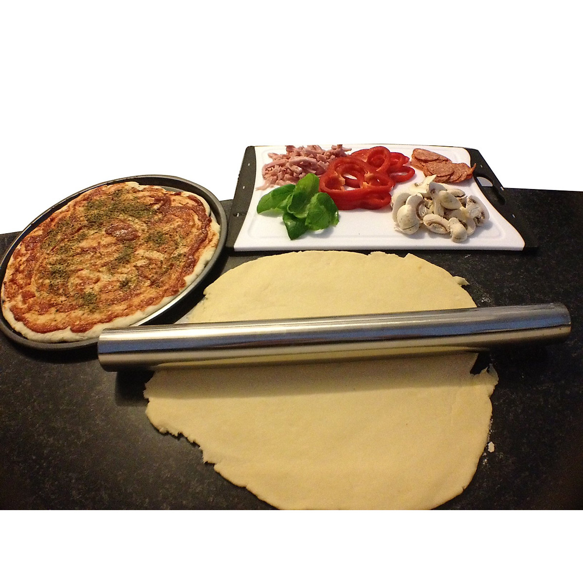 Checkered Chef Stainless Steel French Rolling Pin, Metal Rolling Pin for Baking, Pasta, Fondant, Cookies, Pizza and Dough. Dishwasher Safe.