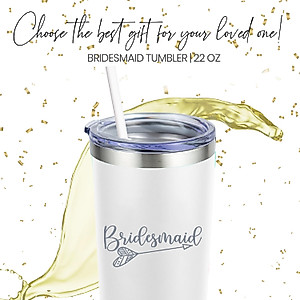 Your Dream Party Shop Bridesmaid Gift Wine Tumbler, 22oz - White Stainless Steel Cup with Straw and Lid, Perfect Bridesmaid Tumbler Proposal Gift