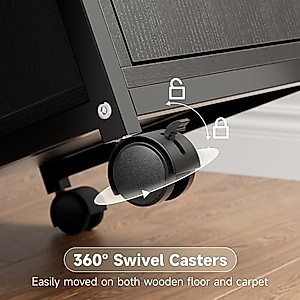 Warmiehomy File Cabinet with Lock 2 Drawer Rolling Filing Cabinet with Open Shelf Locking File Cabinet on Wheels Wood File Cabinet for Home Office fits A4/Letter/Legal Size (Black)