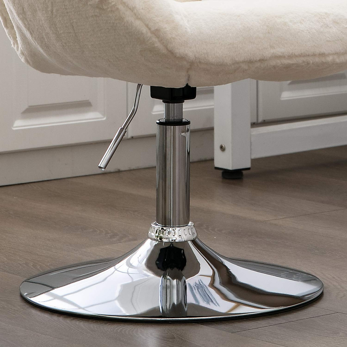 Wahson Vanity Chairs with Backs for Bedroom Cute Home Office Chair Faux Fur Chairs for Teens Girls Dorm Chairs Comfy Adjustable Stool,White (Faux Rabbit Fur)