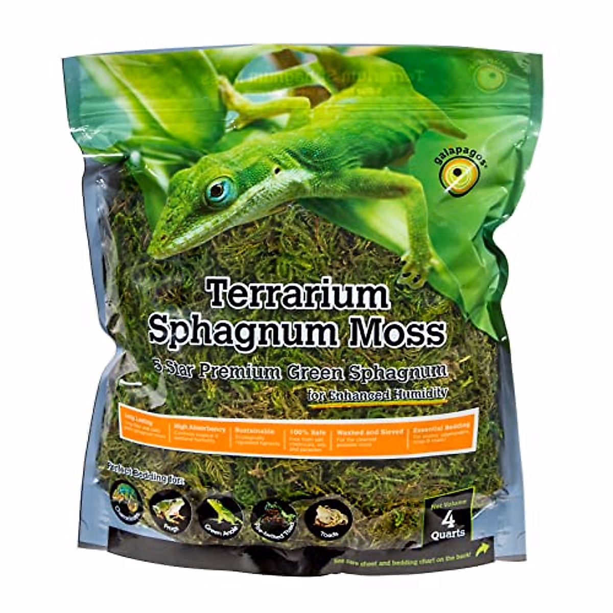 Galápagos (05213) Terrarium Green Sphagnum Moss, Natural, 4 Quart