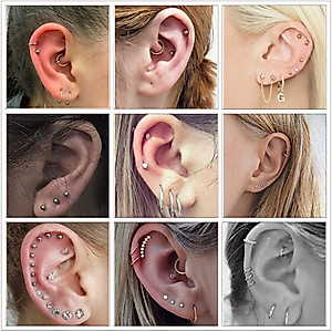 MILACOLATO 18 Pairs Small Tiny Stud Hoop Earrings for Women 14K White Good Plated Stainless Steel Earrings Set for Multiple Piercing Hypoallergenic CZ Ball Studs Endless Cartilage Hoops Earrings