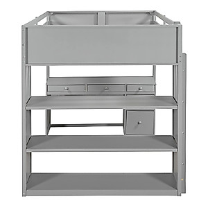 CITYLIGHT Full Loft Bed with Desk and Shelves,Wooden Full Size Loft Bed with Desk and Storage Drawers, Space Saving Loft Bed Full for Kids Girls Boys (Full,Grey)