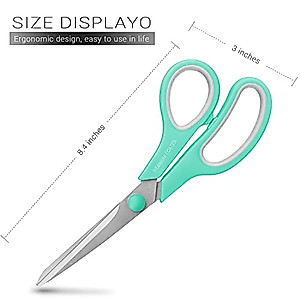 Scissors 8" Multipurpose Scissors Titanium Coated Sturdy Sharp Scissors Right/Left Handed Comfort-Grip Handles for Office Home School Sewing Fabric Craft Supplies Green/Gray