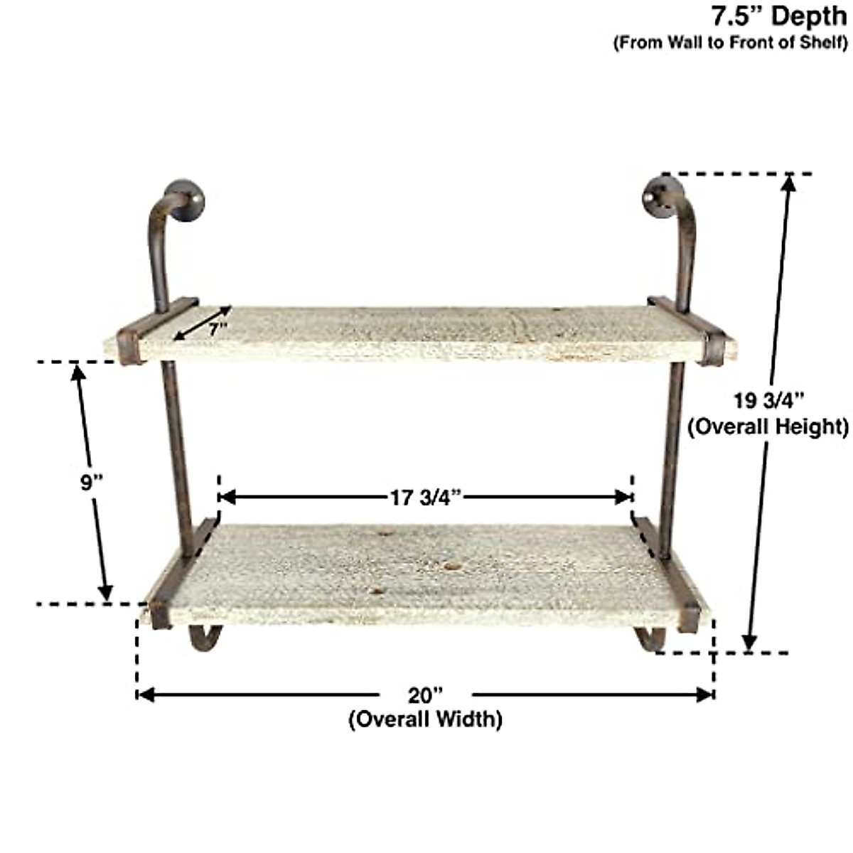 BarnwoodUSA Rustic Wooden Shelf with 2 Planks, Farmhouse Wall Ledge, White Wash