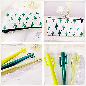 JeVenis 19 Pcs Cactus Ballpoint Pen Cactus Black Ink Writing Pens with Cactus Pencil Pouch Cactus Clip Cactus Notes Sticker for Office Home Supply Gift