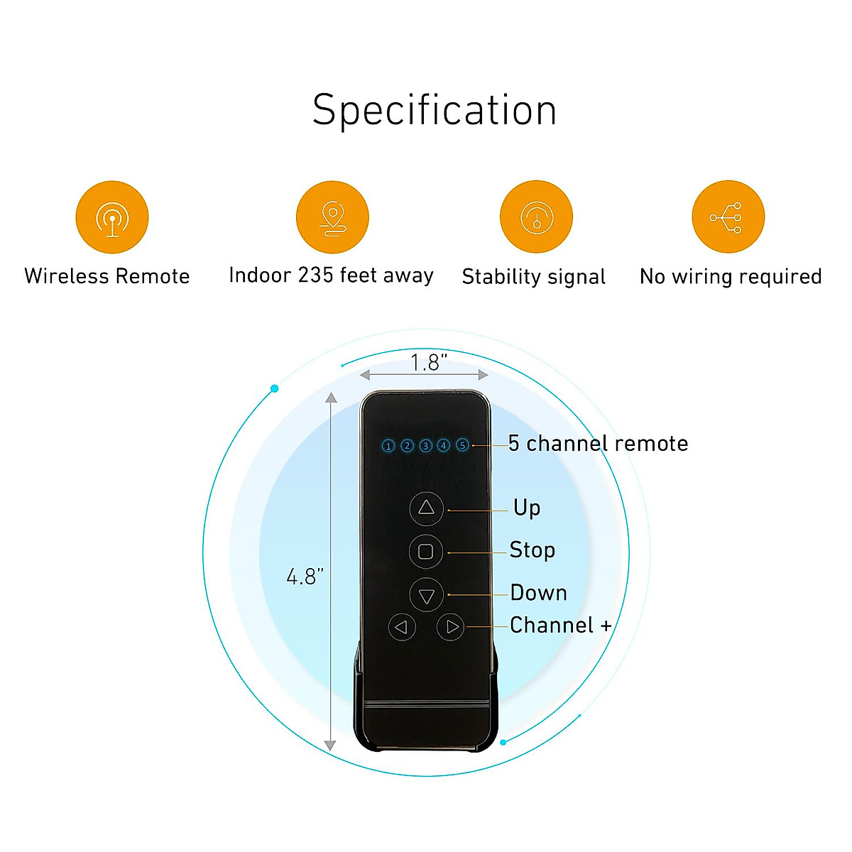 Rollerhouse 5 Channel Blinds Remote RF 433.92 Replacement Controller for Motorized Windows Shades and Blinds, Black