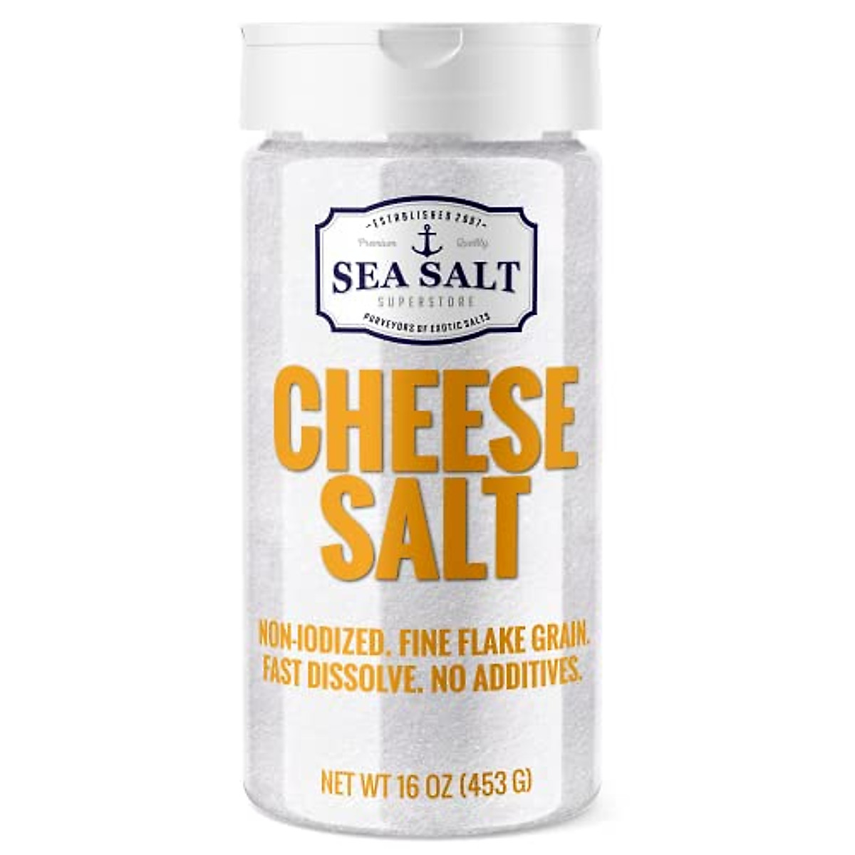 Cheese Sea Salt, Fine Sea Salt for Homemade Cheese Making, Gluten-Free and Non-Iodized Salt, Kosher Cheese Kit Essential Salt, 1 lb Shaker, Sea Salt Superstore