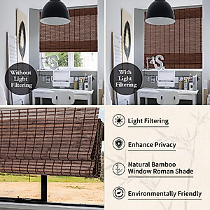 Cordless Bamboo Blinds Roman Shades Natural Weave Bamboo Roll Up Bamboo Blinds for Indoor Windows Home and Garden Easy Installation 30W*72L