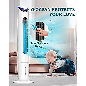 Evaporative Cooler - 46" Swamp Cooler with Remote, G-Ocean Air Cooler Fan with Night Light, 8H Timer, Oscillating, 3 Modes, 3 Speeds, 2 Ice Packs, Portable Air Conditioner for Home/Office/Outdoor