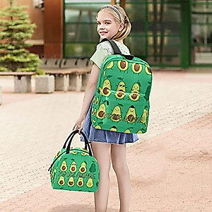 MCHIVER Cute Avocados Personalized School Backpack with Lunch Box Custom Backpack for Boys Girls Casual Bookbags Set for Travel Work Camping