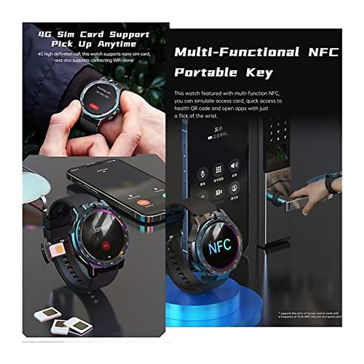 JAITEA New 6GB +128GB Smartwatch 4G GPS WiFi Dual-Camera Sports Bluetooth Talking Smartwatch Dual System Music NFC Men