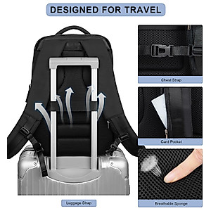 Hp hope Travel Backpack for Women Men, Expandable Airline Approved Carry On Backpack Flight Approved, Waterproof Hiking Weekender Backpack with USB Charging Port & Shoes Compartment, Black