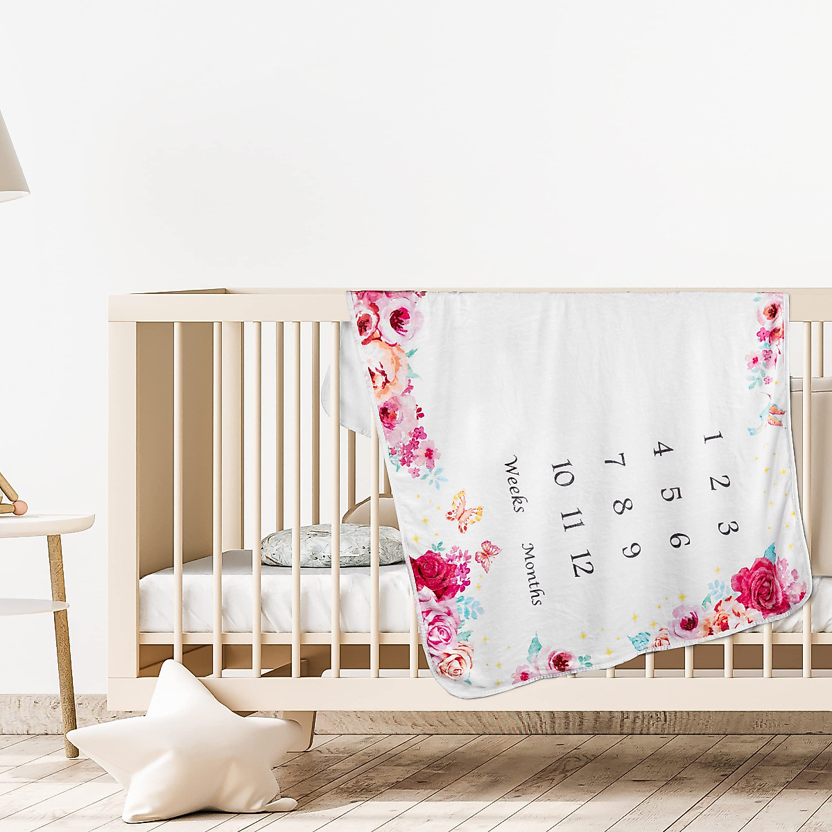 by ALEENTA Month Blanket for Baby Girl, Baby Milestone Blanket Girl with Flowers and Butterflies, Pink Baby