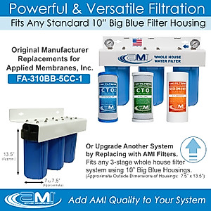 Applied Membranes Inc. 3-Stage Whole-House Water Filter Cartridge Replacements, Includes 10-Inch Sediment, Carbon, and Lead Filter Cartridges
