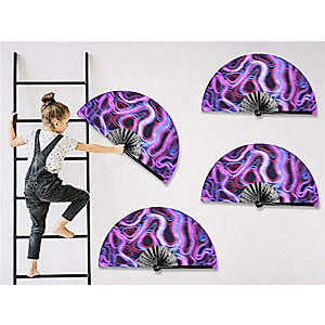 Zolee Large Rave Folding Hand Fan with Bamboo Ribs for Men/Women - Chinese Japanese Handheld Fan with Fabric Case - for Dance Music Festival Party, Performance, Decorations, Gift (Psychedelic)