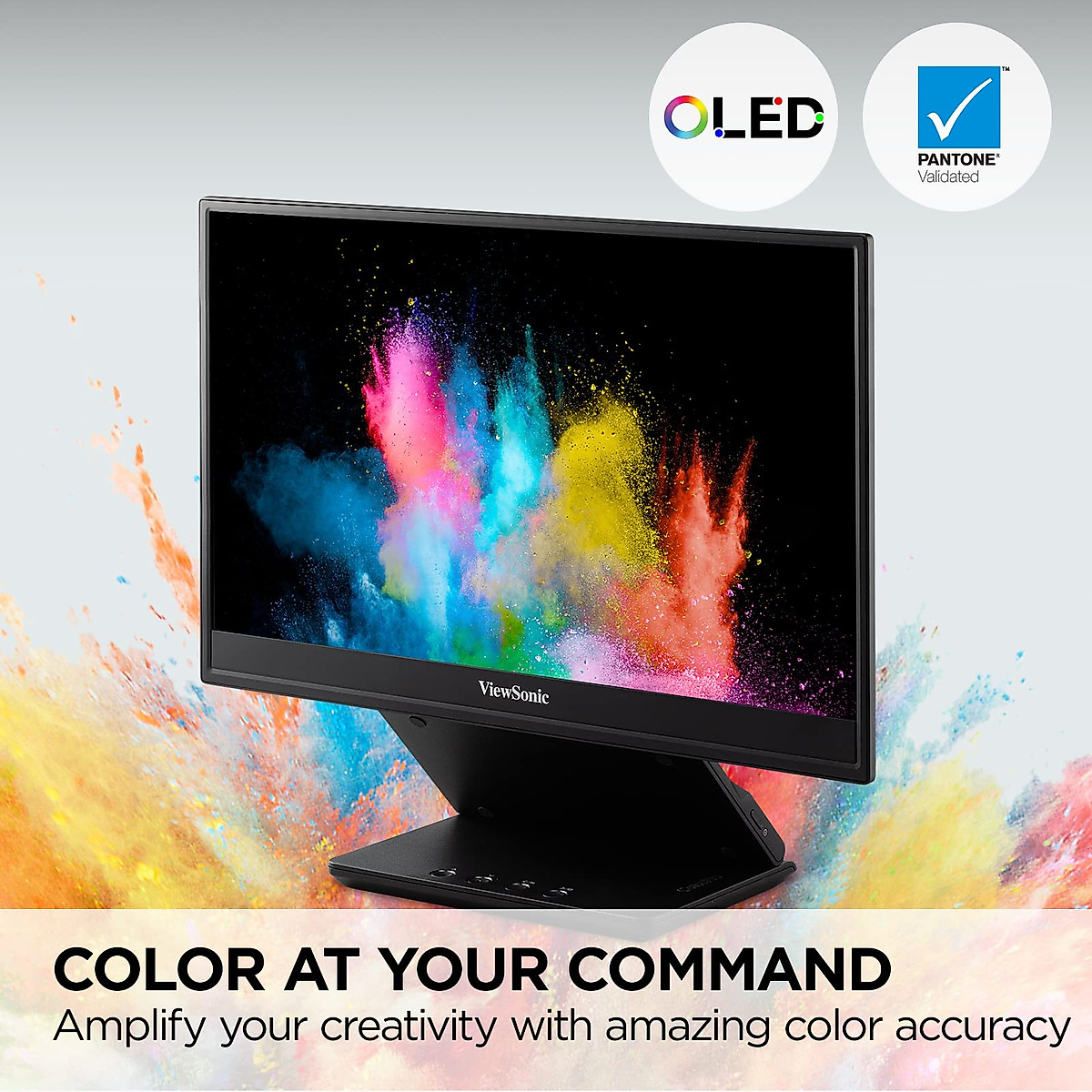 ViewSonic VP16-OLED 15.6 Inch 1080p Portable OLED Monitor with 2 Way Powered 40W USB C, Pantone Validated, Factory Calibrated, Built-in Ergonomic Stand with Protective Cover,Black