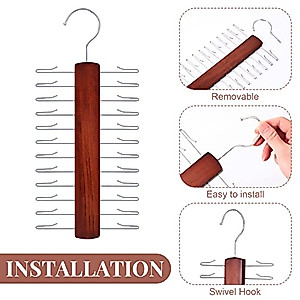 Sawysine 2 Pack Wooden Tie Rack Tie Hangers for Men 24 Hooks Tie and Belt Hangers 360 Degree Swivel Tie Organizer Closet Ties Belts Scarf Accessories (Brown)