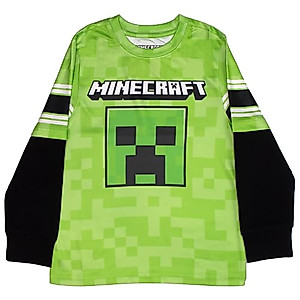 Minecraft Characters Boys Long Sleeve Active Mesh T-Shirt, 2-Pack Bundle Set for Kids and Toddlers (Size 8, Green/Orange)
