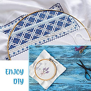 62 by 34.6 Inch Nature Linen Needlework Fabric Embroidery Fabric Plain Solid Color Linen Fabric Cloth with Embroidery Hoop and 9 Pieces Large-Eye Knitting Blunt Needles for Garments Crafts Accessories