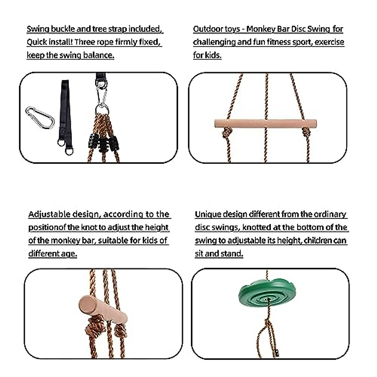 Disc Swing for Kids, Swing Set Accessories, KINSPORY 7FT Height Adjustable Gym Monkey Bars, Tree Swing for Backyard, Outdoor Play Equipment - Blue