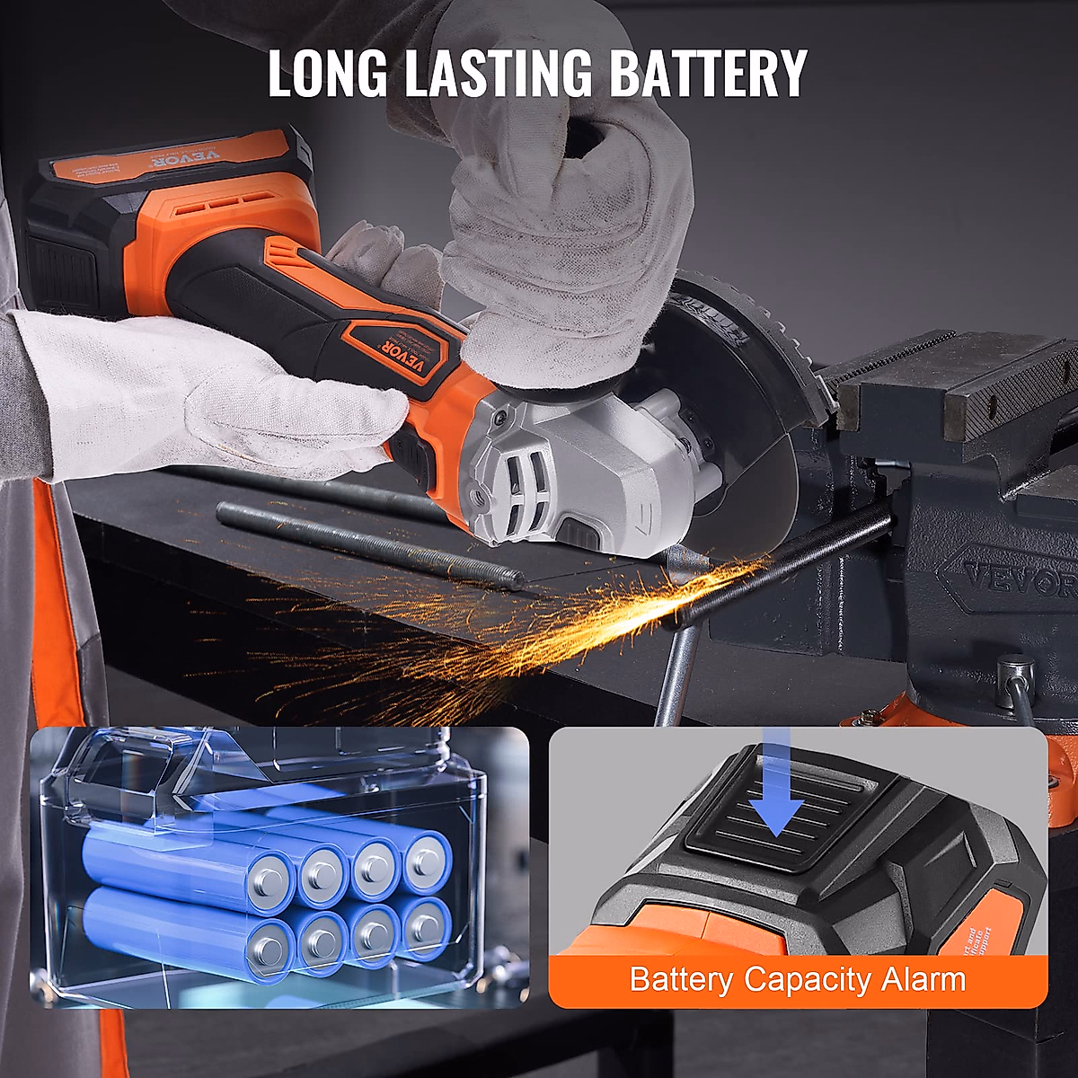 VEVOR Cordless Angle Grinder Kit For 4-1/2'' 9000 rpm, Cordless Electric Grinder Power with 20V Fast Charger for Cutting, Polishing, Grinding, Rust Removal