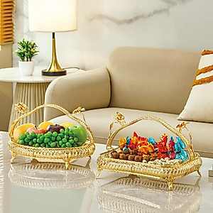MNZJIA Fruit Basket Gold Fruit Bowl Fruit Basket Moiuhtu Fruit Stand For Countertop Party Wedding Decoration Snack Fruit Plate(Rectangle)