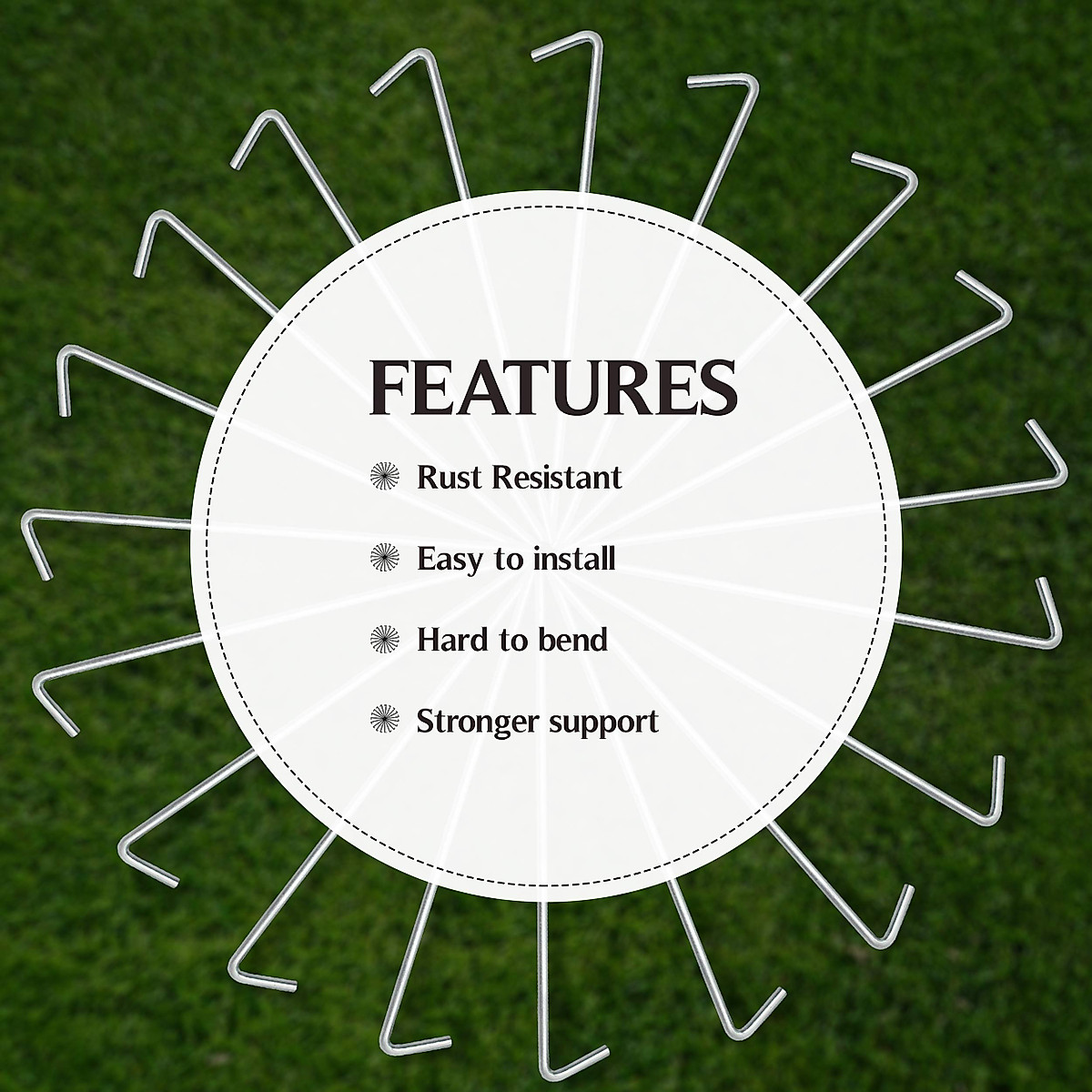 Tent Stakes For Outdoor Camping Heavy Duty Metal, Galvanized Rust-Free Yard Stakes, 10 Garden Edging Fence Hook | Garden Stakes For Gardening & Canopies, Tent Pegs - By Ram-Pro